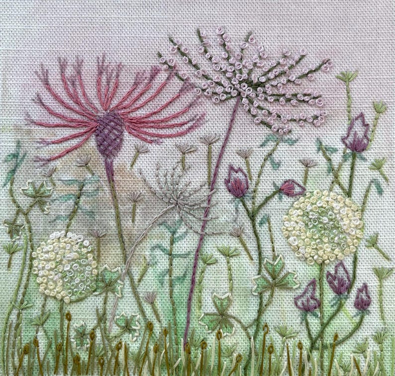 Alliums & Seed Head Embroidery Panel, Pre Printed Fabric Panel, Sewing ...