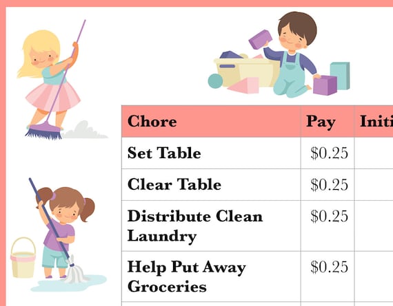 Paid Chore Chart for Kids Printable Paid Chores Chore | Etsy