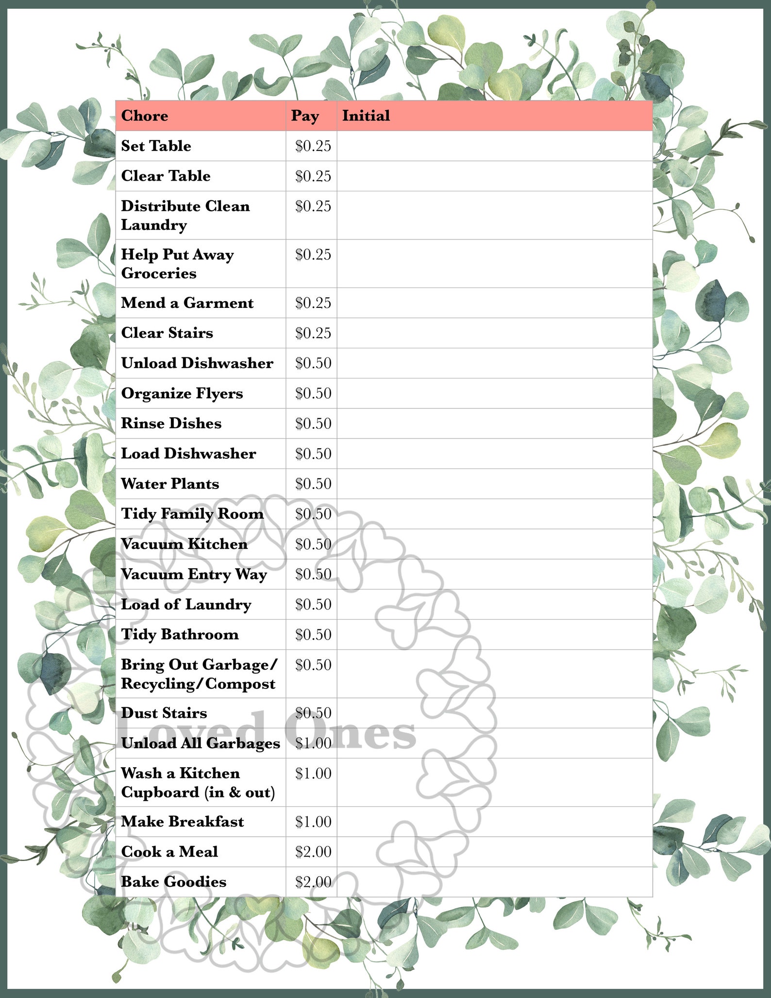 Paid Chore Chart for Kids Printable Paid Chores Chore | Etsy