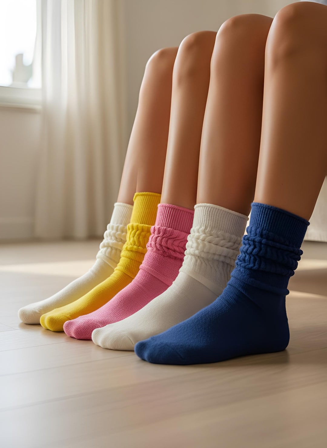 3 Pairs of Slouch Socks Cotton Blend Colours Blue Pink Ivory Yellow - Etsy