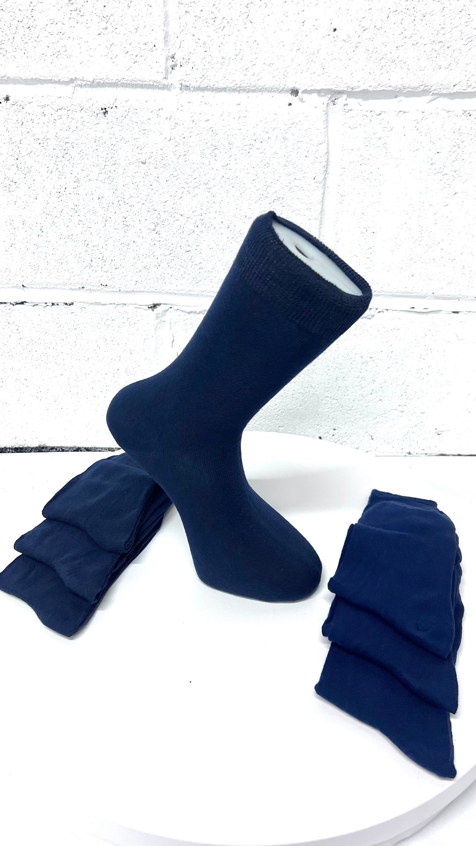 12 Pairs Plain Navy Blue Luxury Men Socks Uk 6-11 Shoe Size Loose Ankle ...