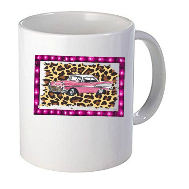 Vintage pink car with leopard background-PNG-300 DPI This | Etsy