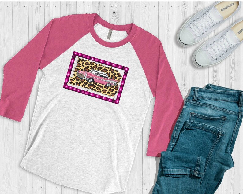 Vintage pink car with leopard background-PNG-300 DPI This | Etsy