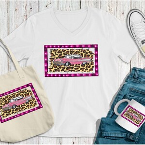 Vintage Pink Car With Leopard Background-png-300 DPI- This Digital ...