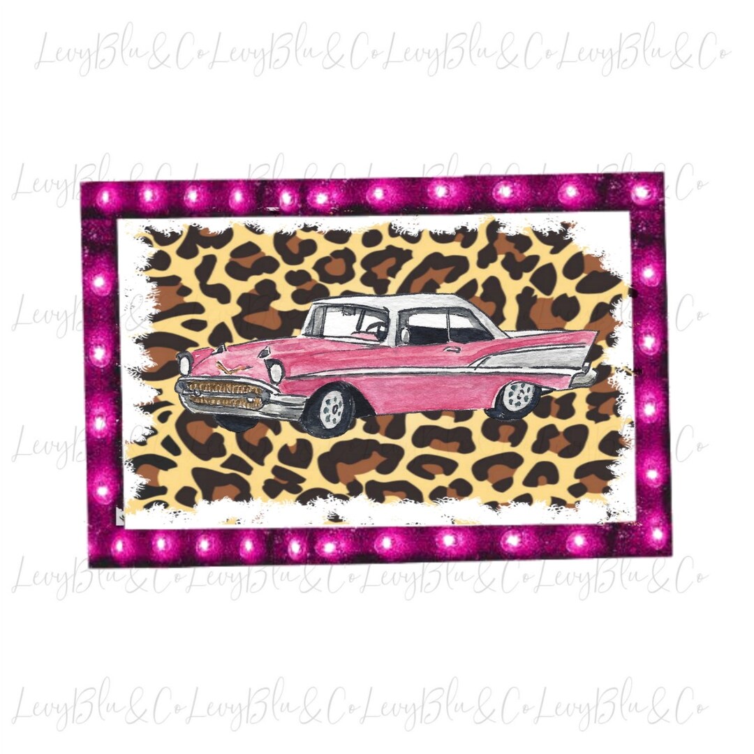 Vintage Pink Car With Leopard Background-png-300 DPI- This Digital ...