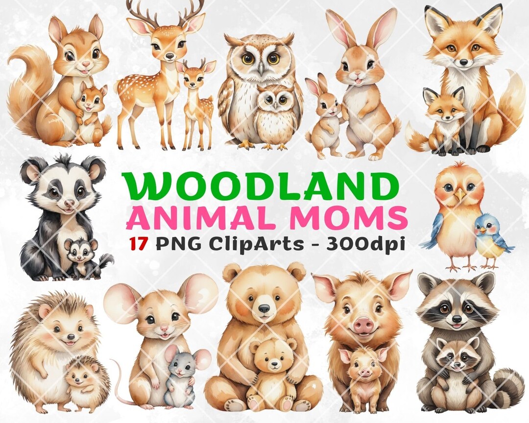 17+ Mother and Baby Woodland Animals Clipart PNG , Woodland Clip Art ...