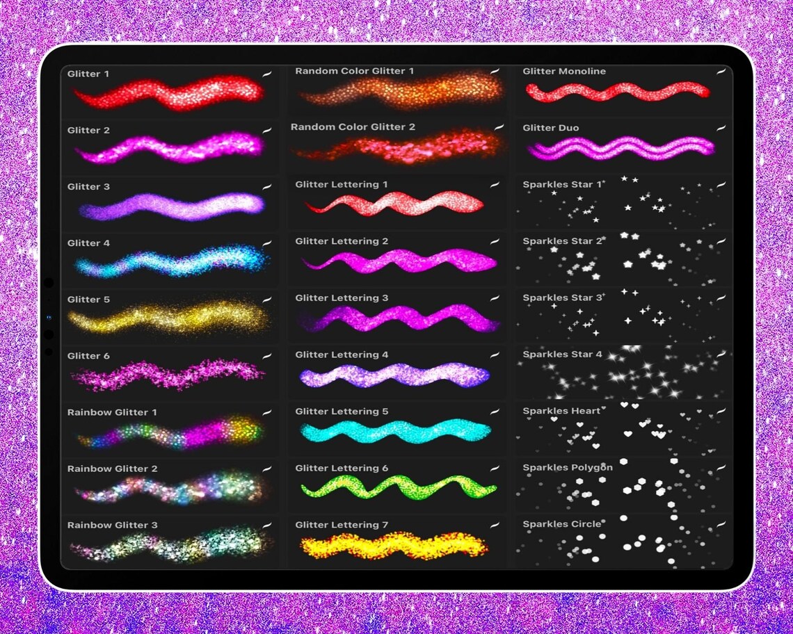 Glitter & Shimmer Procreate Brush Set, Procreate Glitter Texture ...