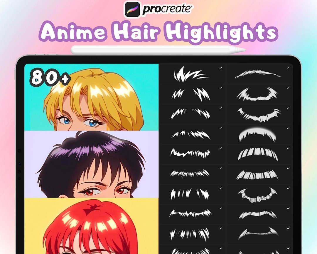70+ ANIME Hair Highlights, Procreate Brush Hair, Hair Textures, Anime ...
