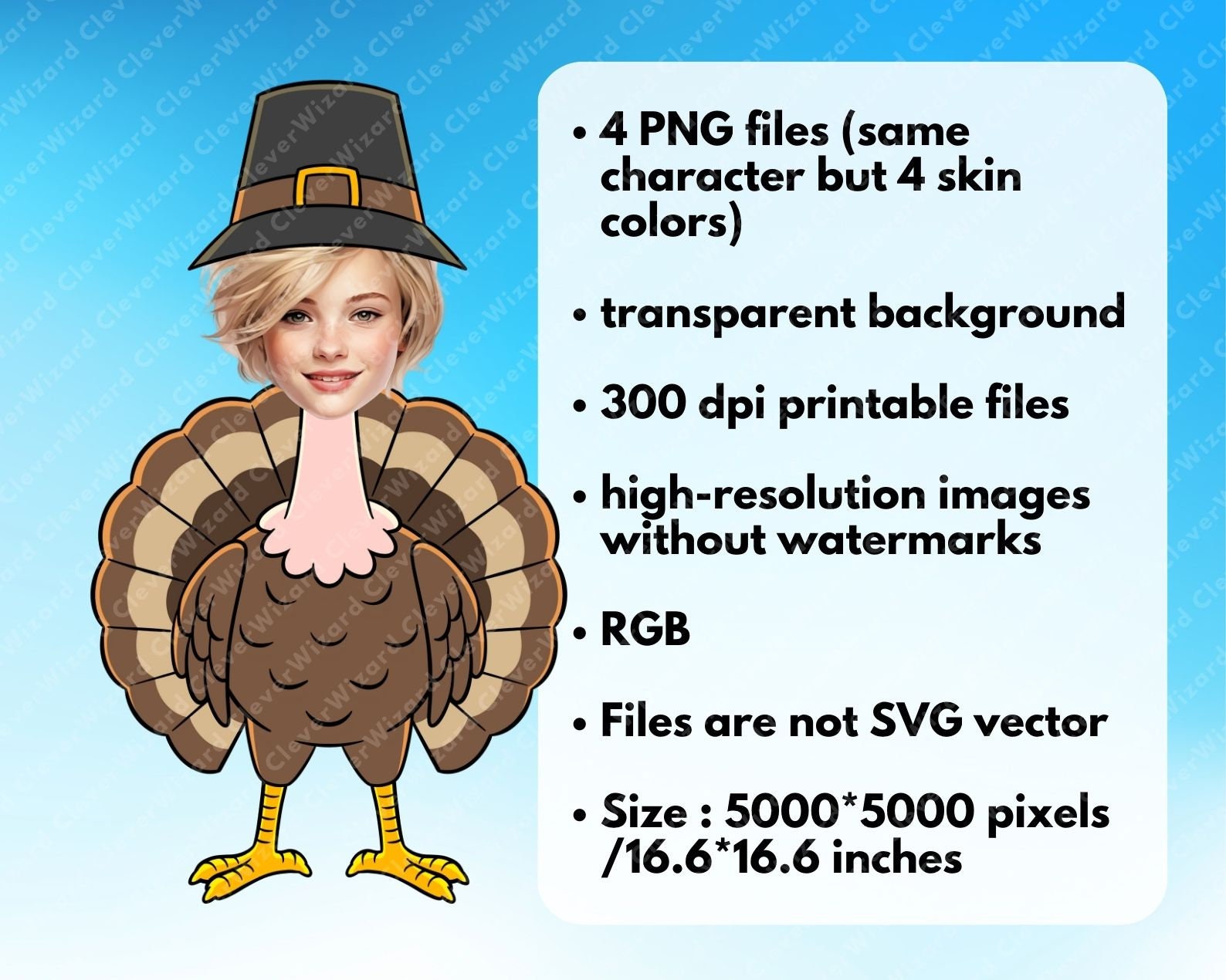 Faceless Thanksgiving Turkey PNG Template, Digital Download ...