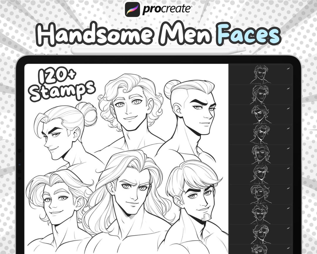 Handsome Men Procreate Face Stamps, Procreate Cartoon Face Stamps ...