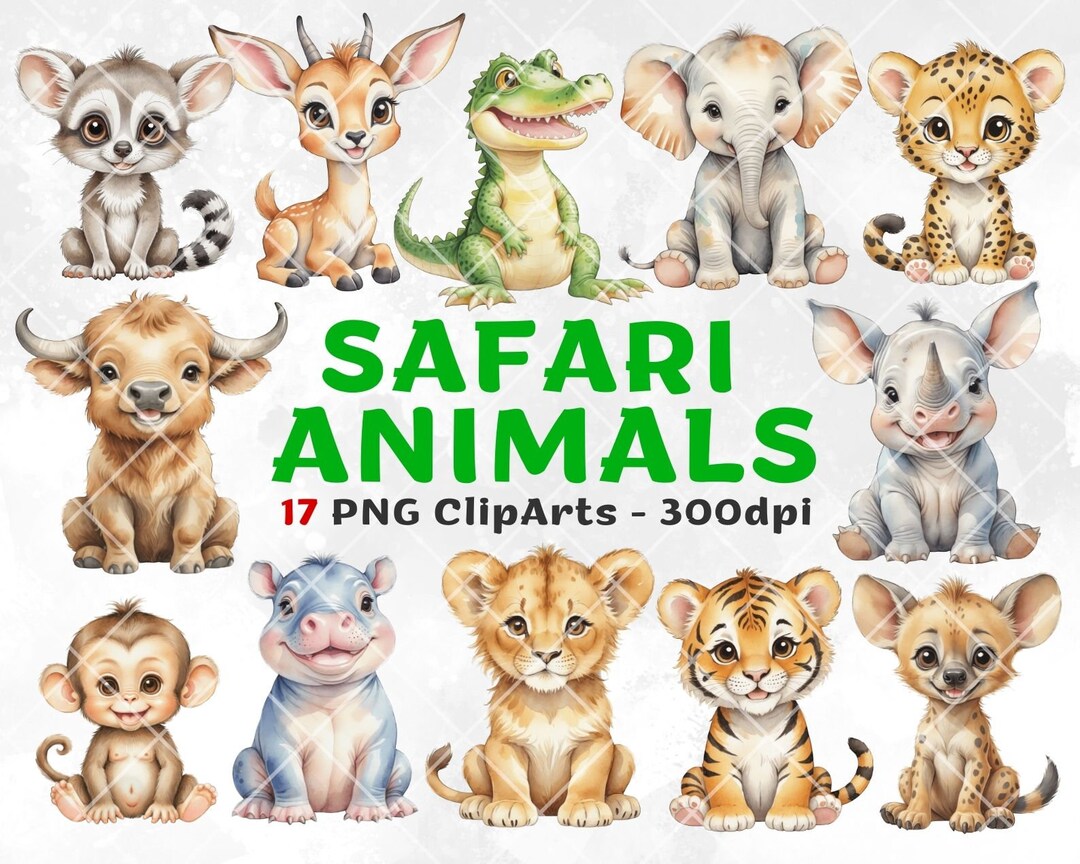 Safari Animals Clipart PNG, Safari Clip Art, Nursery Decor, Nursery ...