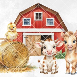 Farm Animals Clipart PNG Bundle, Farm Animals Watercolor Clipart, Cute ...