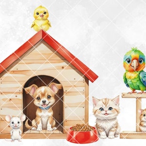 Pet Animals Clipart PNG Bundle, Pet Watercolor Clipart, Cute Dog ...