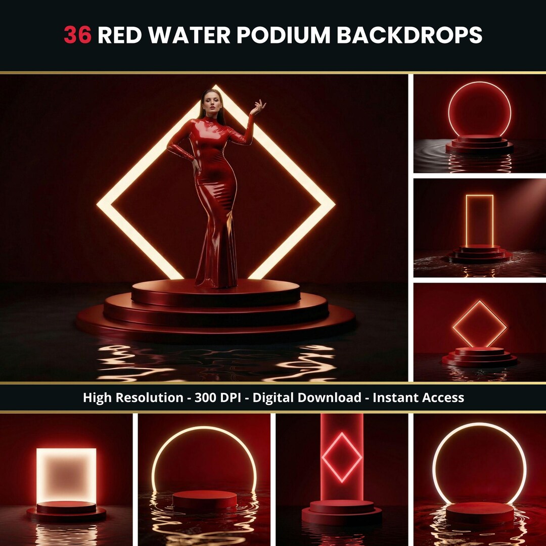 36 Red Water Podium Digital Backdrops - Modern Light Backgrounds ...