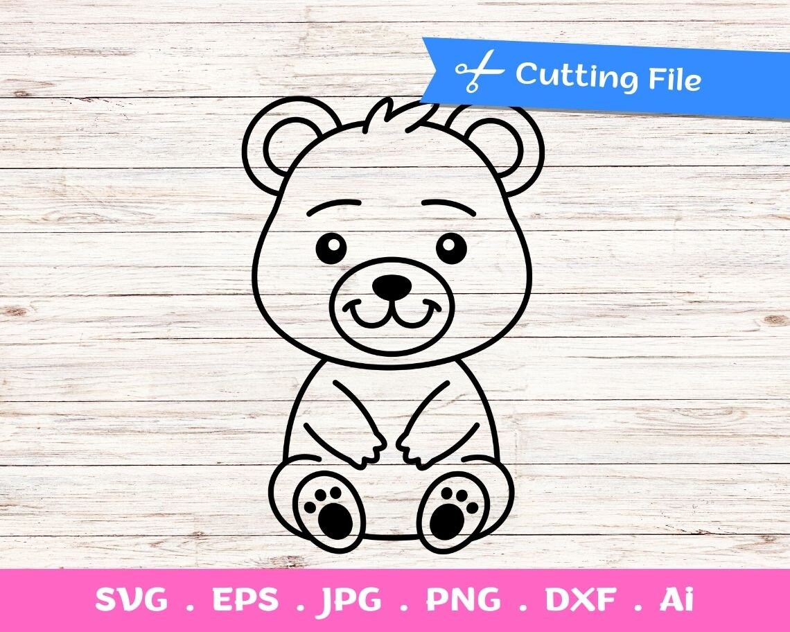 Baby Bear Outline SVG Cut File for Cricut and Silhouette - Svg, Png ...