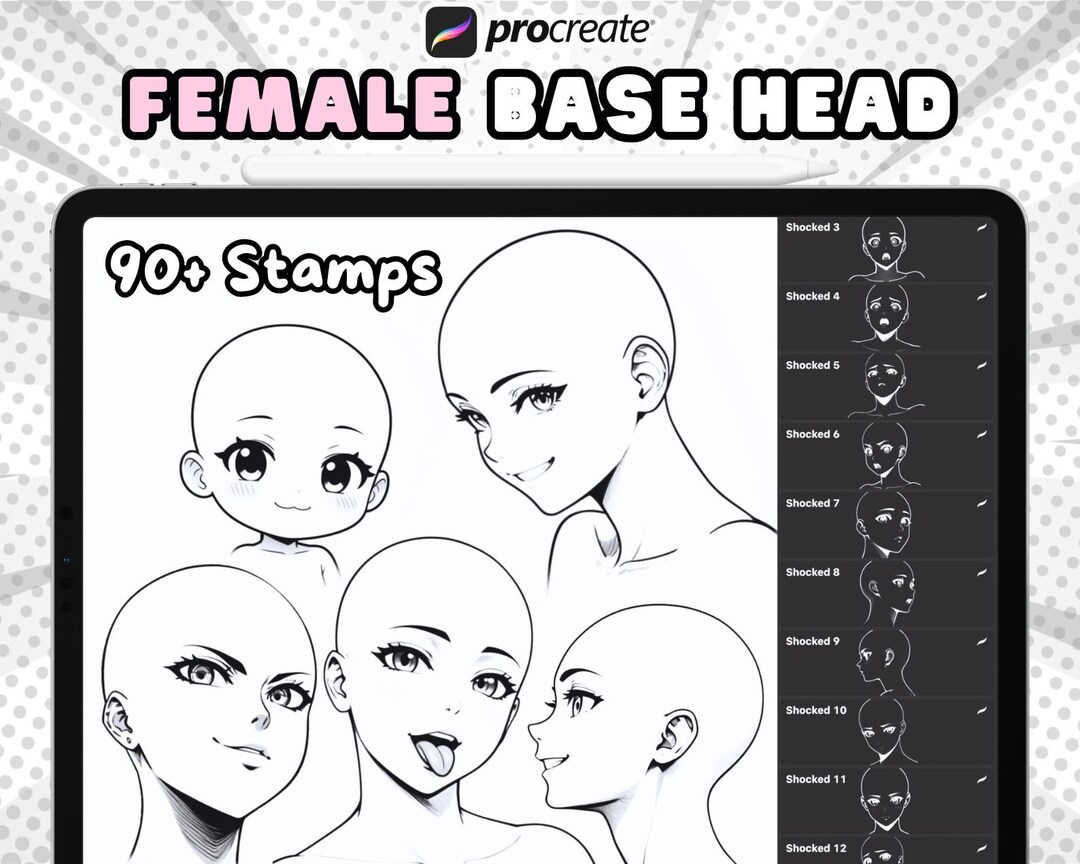Female Base Head Stamps, Procreate Face Brushes, Procreate Head Stamps ...