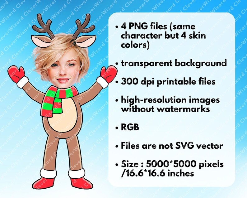 Faceless Christmas Reindeer PNG Templates, Reindeer Clipart, Cute ...