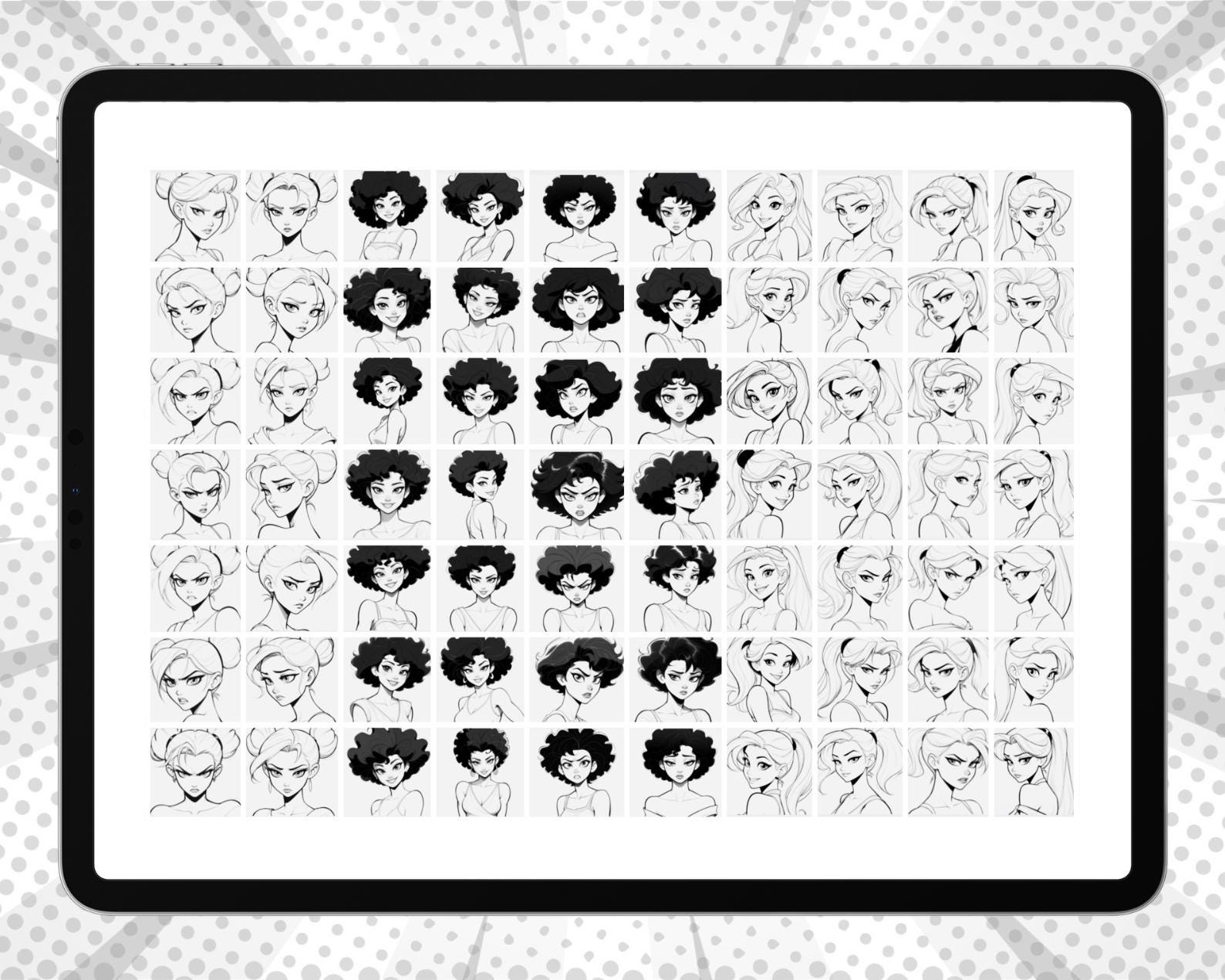 Cartoon Stylized Female Procreate Stamps, Procreate Face Brushes ...