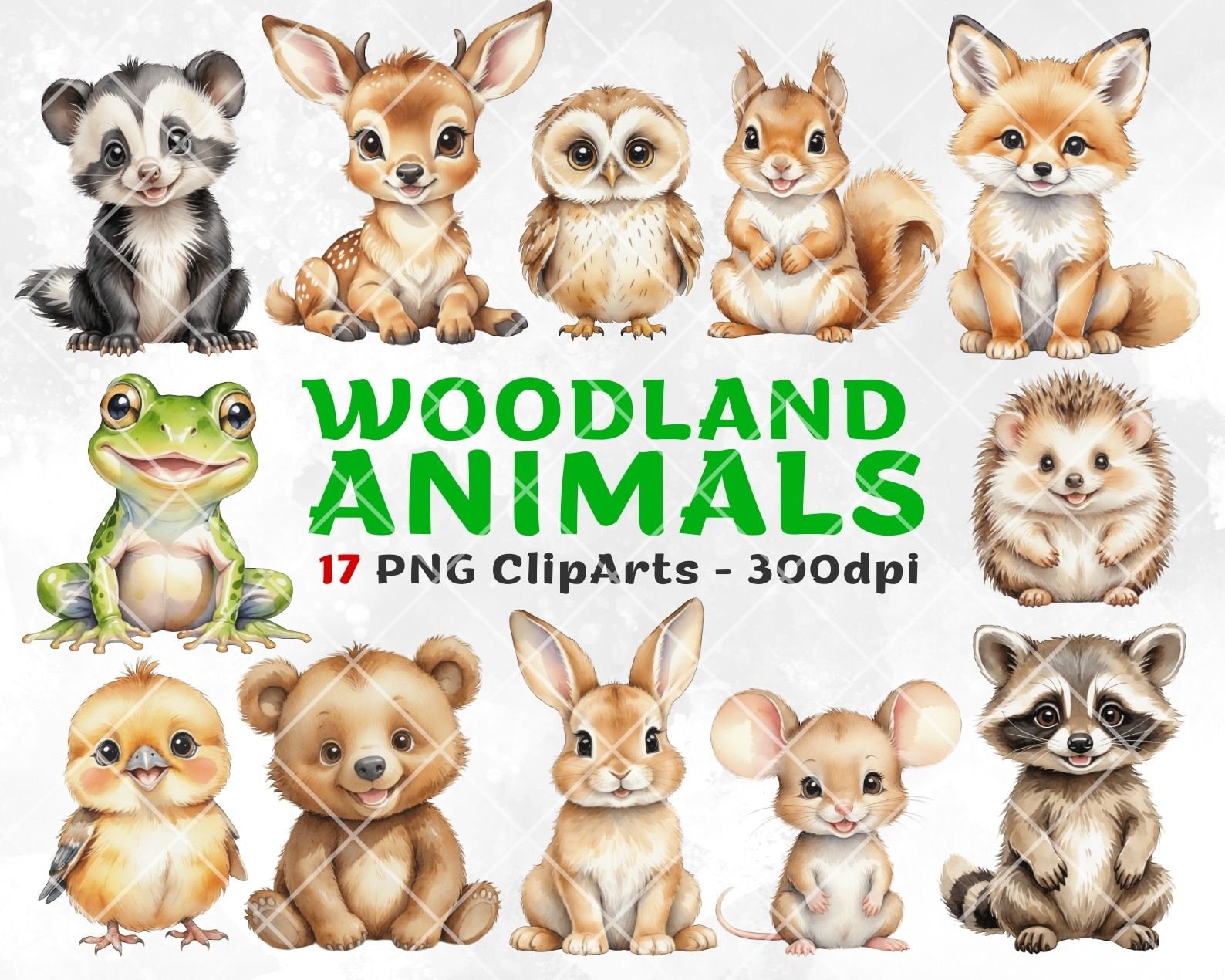 Woodland Animals Clipart PNG Woodland Clip Art Nursery - Etsy