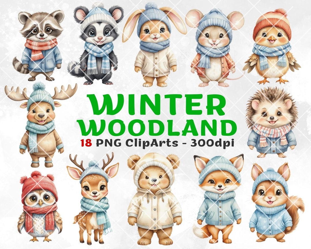 Winter Woodland Animals Clipart PNG, Forest Animals, Woodland Animal ...