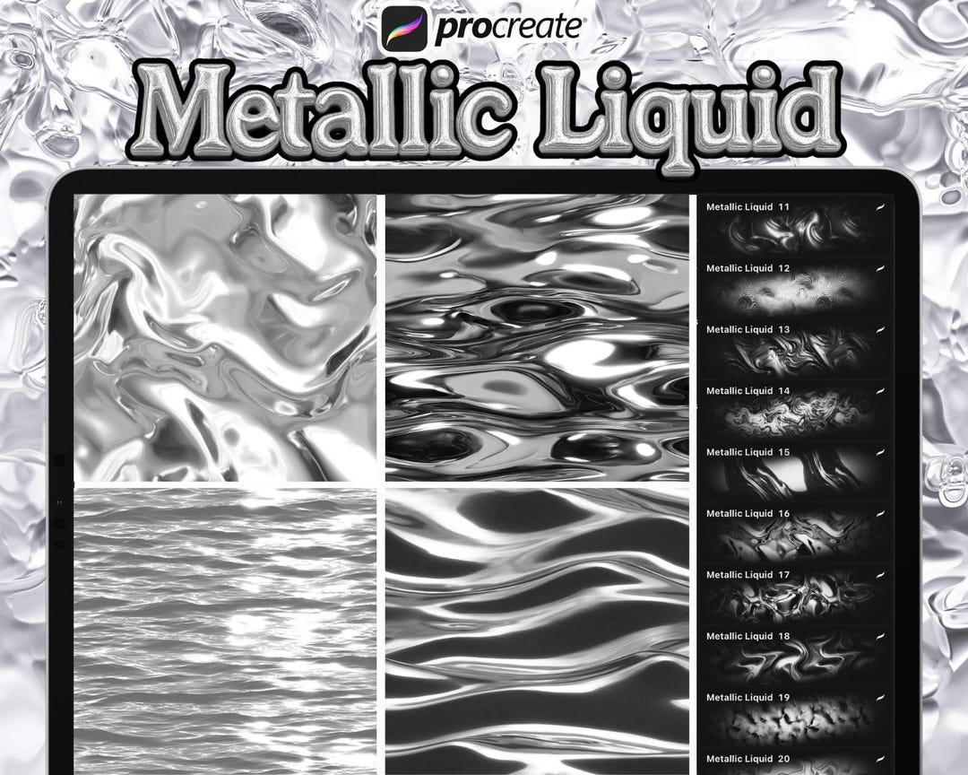 120+ Liquid Metal Texture Procreate Brushes, Metallic Textured Brushes ...