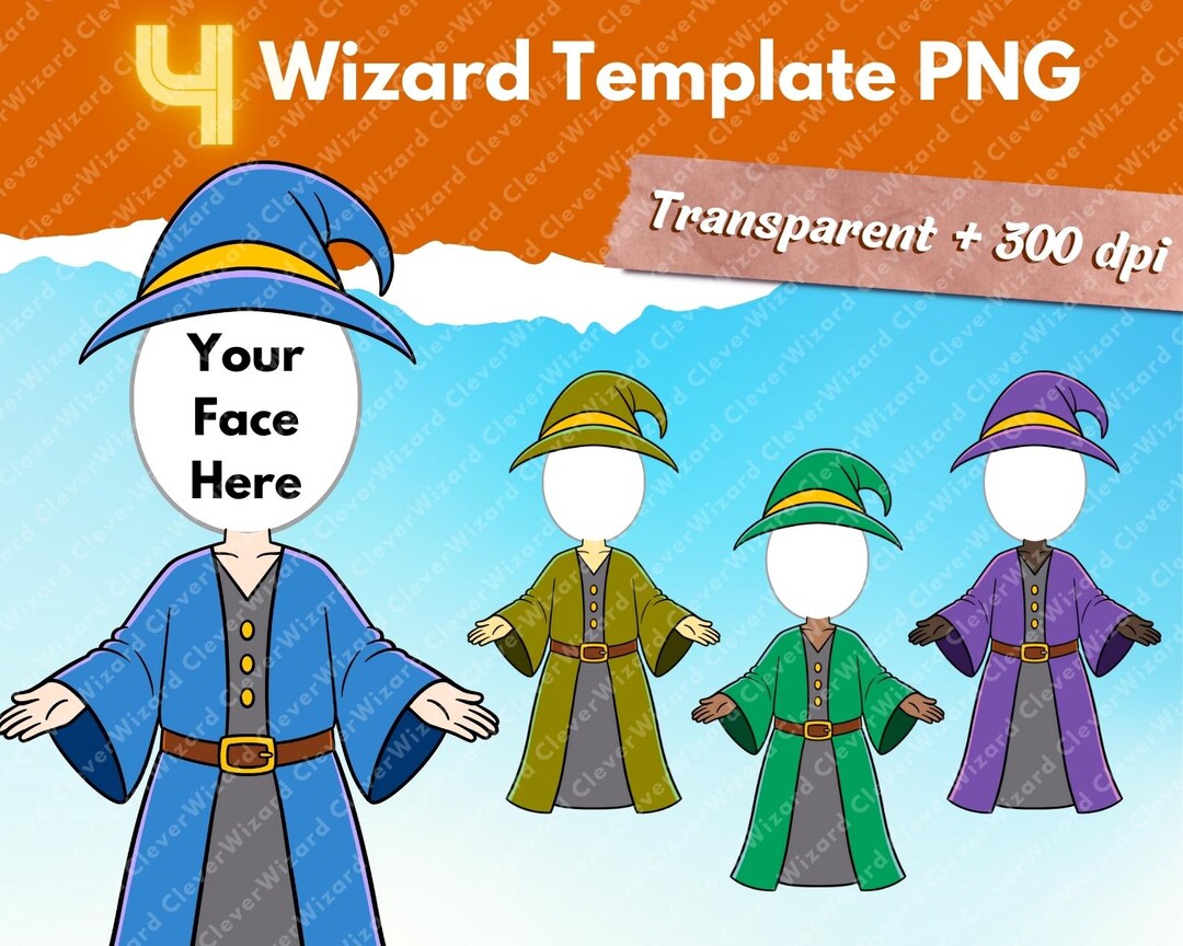 4 Faceless Cute Wizard PNG Template, Merlin Clipart, Nursery Decor, PNG ...