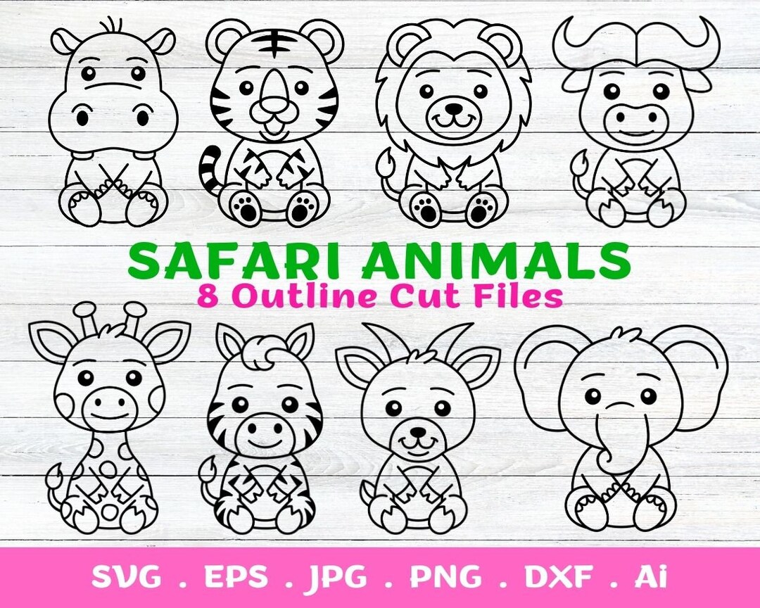 Outline Safari Animals SVG Cut Files for Cricut and Silhouette, Cute ...