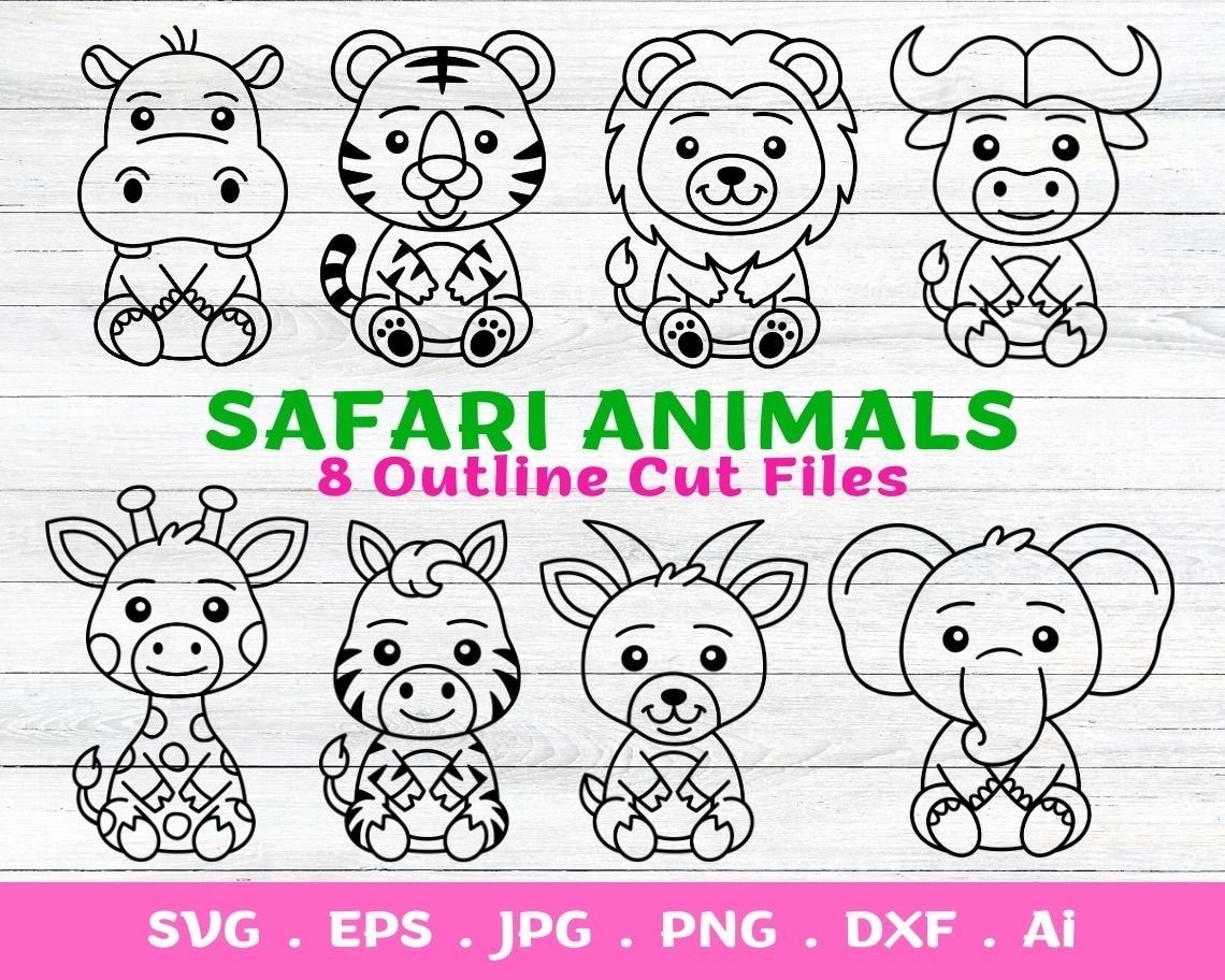 Outline Safari Animals SVG Cut Files for Cricut and - Etsy