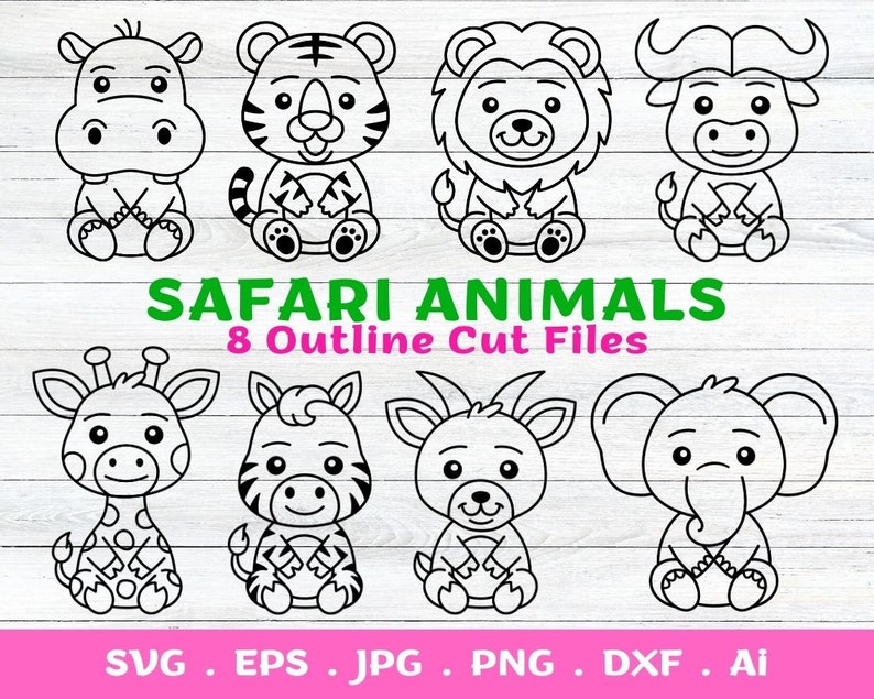 Outline Safari Animals SVG Cut Files for Cricut and - Etsy