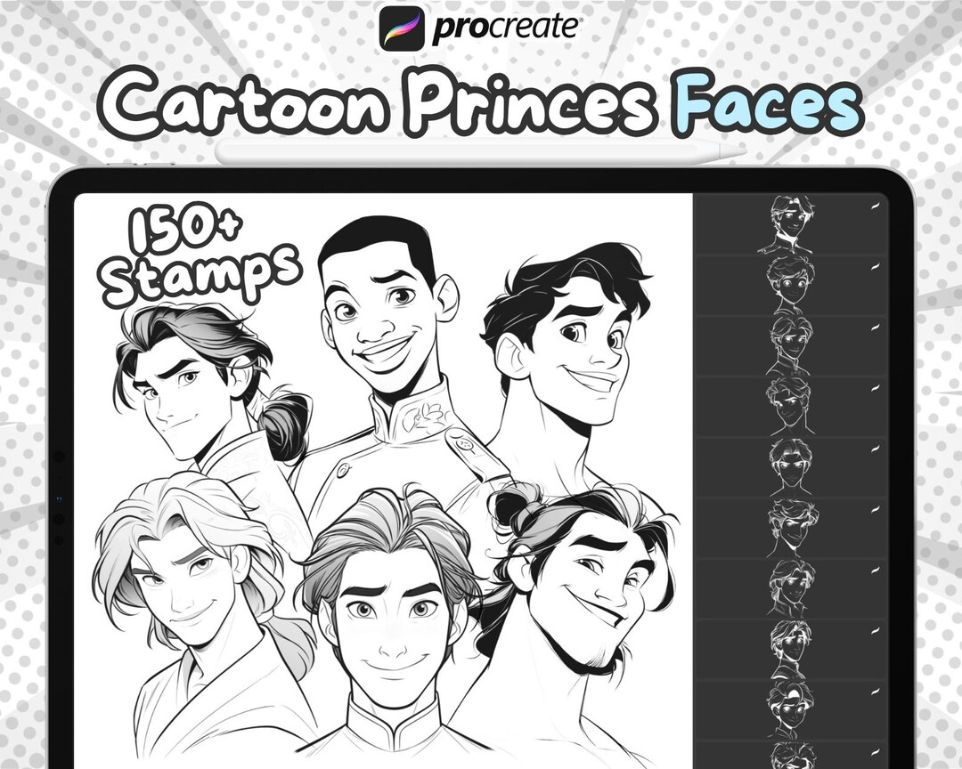Procreate Cartoon Prince Face Stamps, Procreate Cartoon Male Head ...