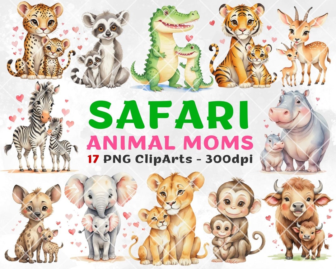 17+ Mother and Baby Safari Animals Clipart PNG , Safari Clip Art ...