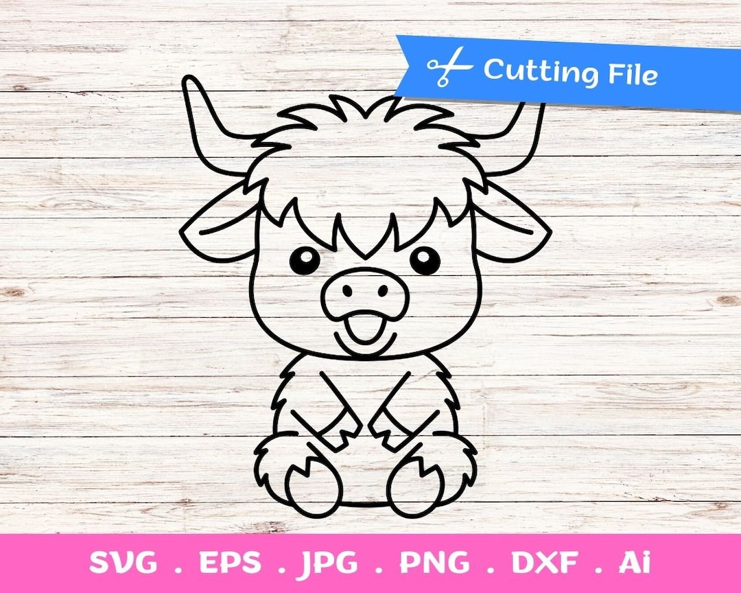 Baby Highland Cow Outline SVG Cut File - Cuttable Design Svg Png Dxf ...