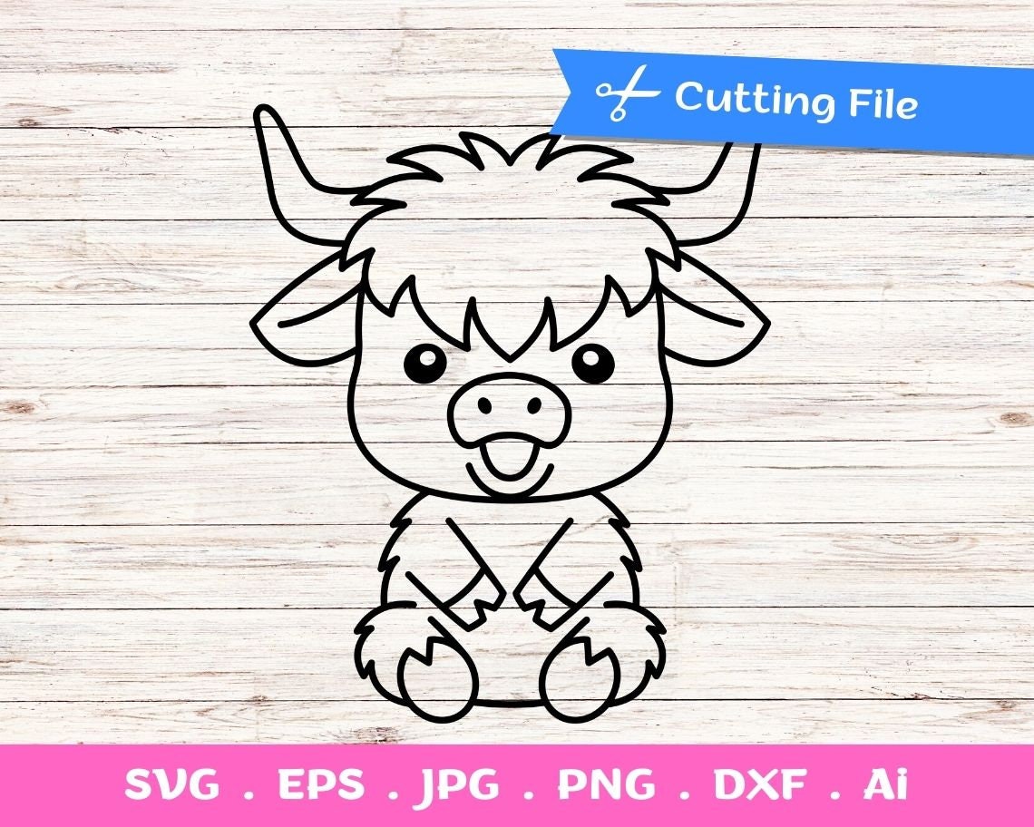 Baby Highland Cow Outline SVG Cut File Cuttable Design Svg Png Dxf for ...