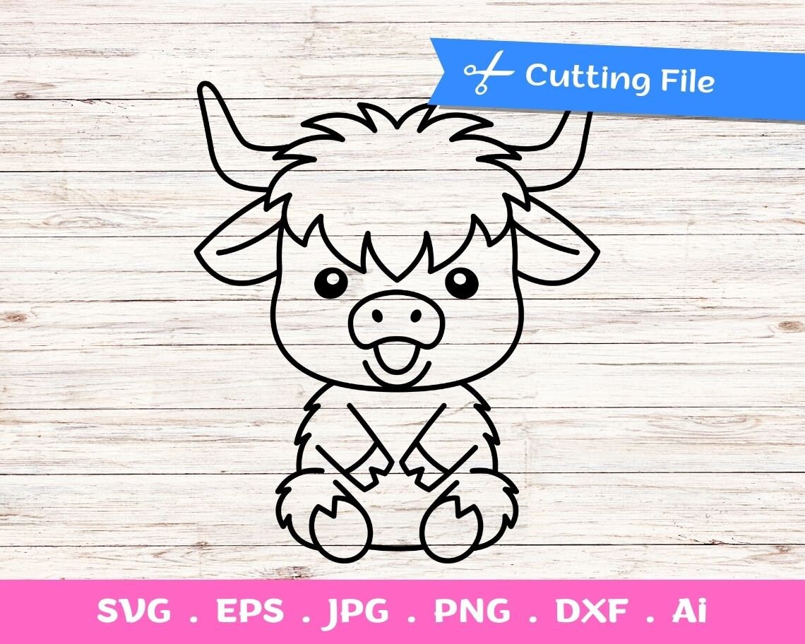 Baby Highland Cow Outline SVG Cut File - Cuttable Design Svg Png Dxf ...