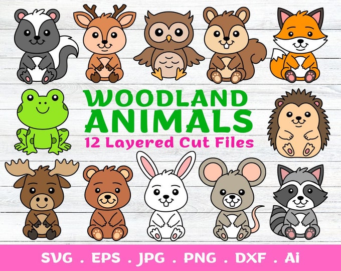 Cute Woodland Animals SVG Bundle, Forest Clipart (digital Download ...