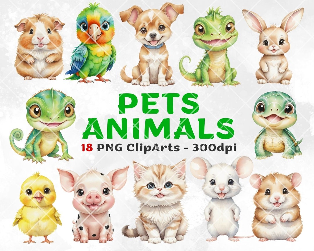 Pet Animals Clipart PNG Bundle, Pet Watercolor Clipart, Cute Dog ...