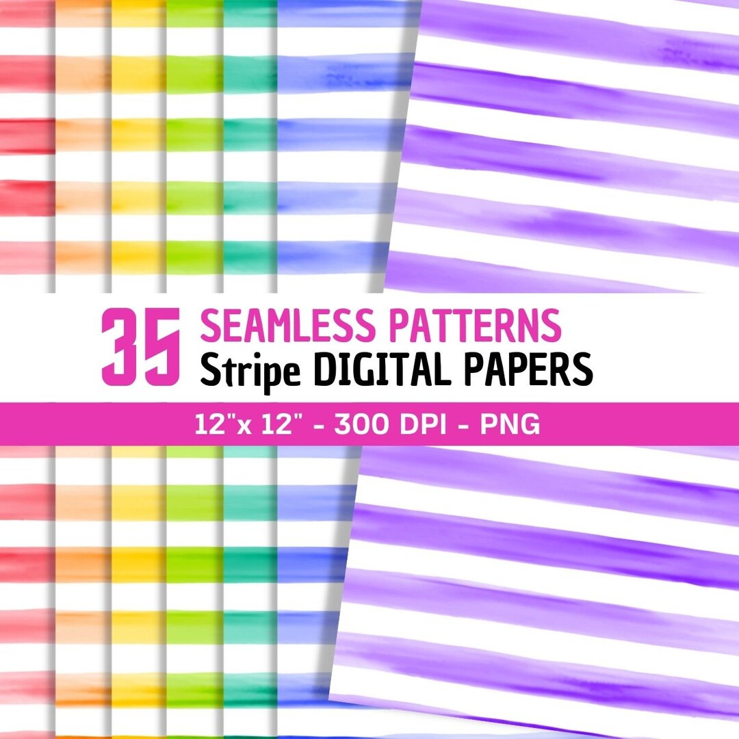 35 SEAMLESS Watercolor Stripes , Digital Paper Pack , Seamless Pattern ...