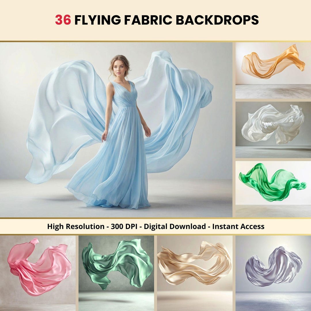 36 Flying Fabric Backdrops, Flowing Silk Overlays, Wedding Background ...