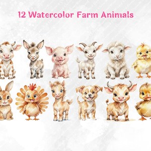 Farm Animals Clipart PNG Bundle, Farm Animals Watercolor Clipart, Cute ...