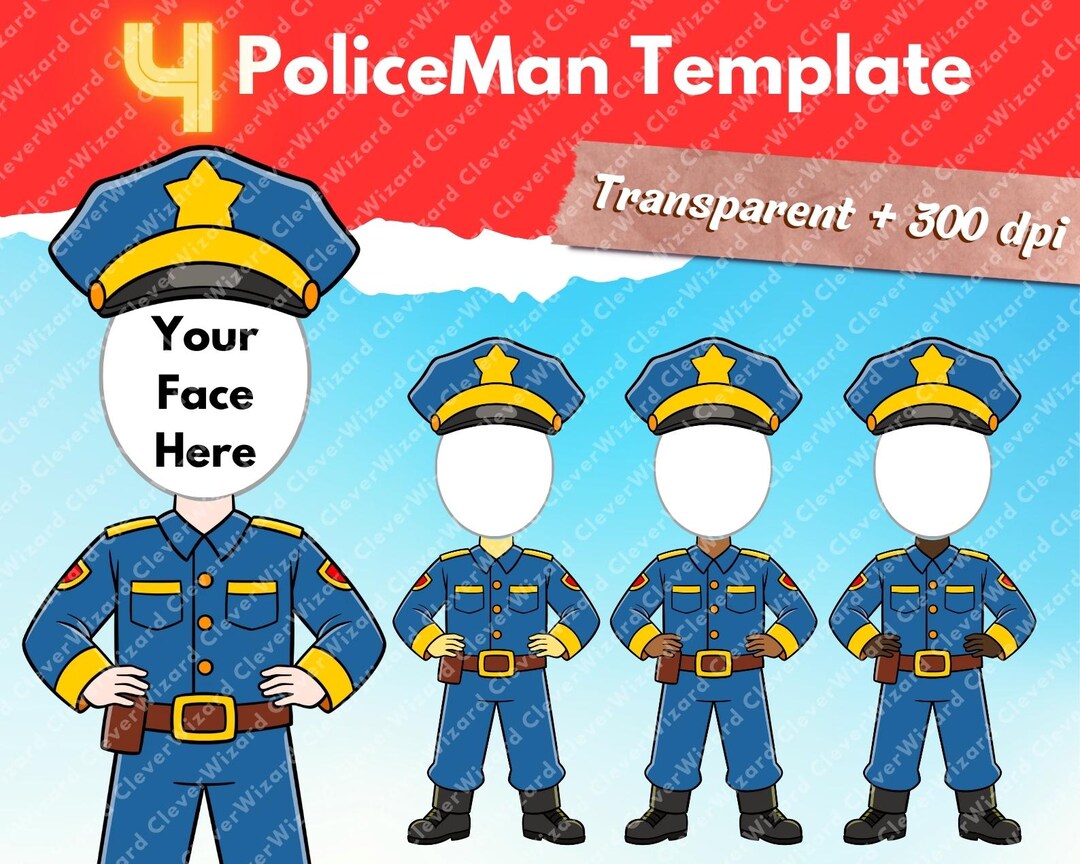Faceless Police Officer PNG Template, PNG Sublimation, Birthday Decor ...