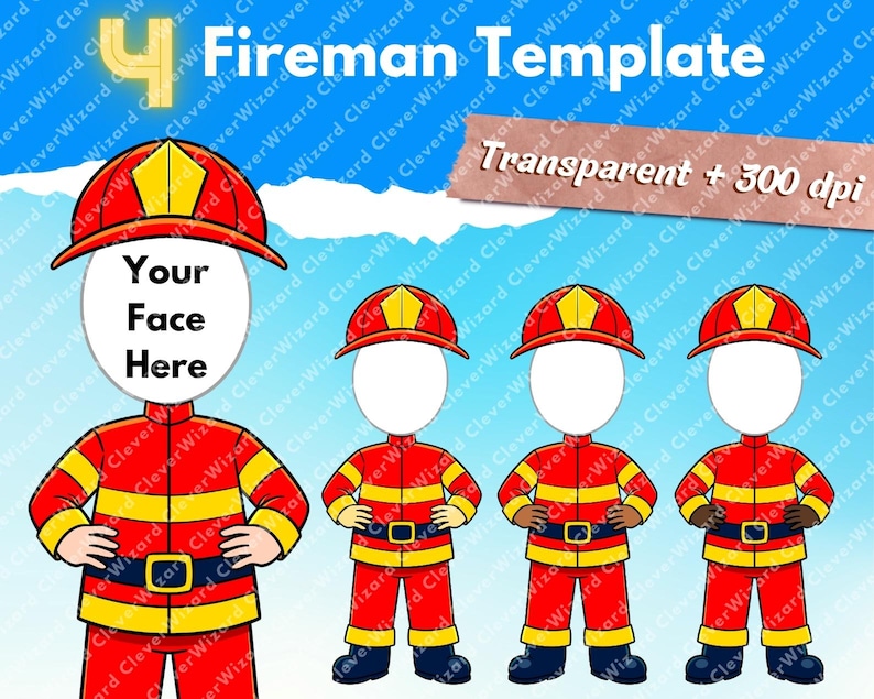 4 Faceless Firefighter PNG Template, Fireman Clipart Instant Download ...