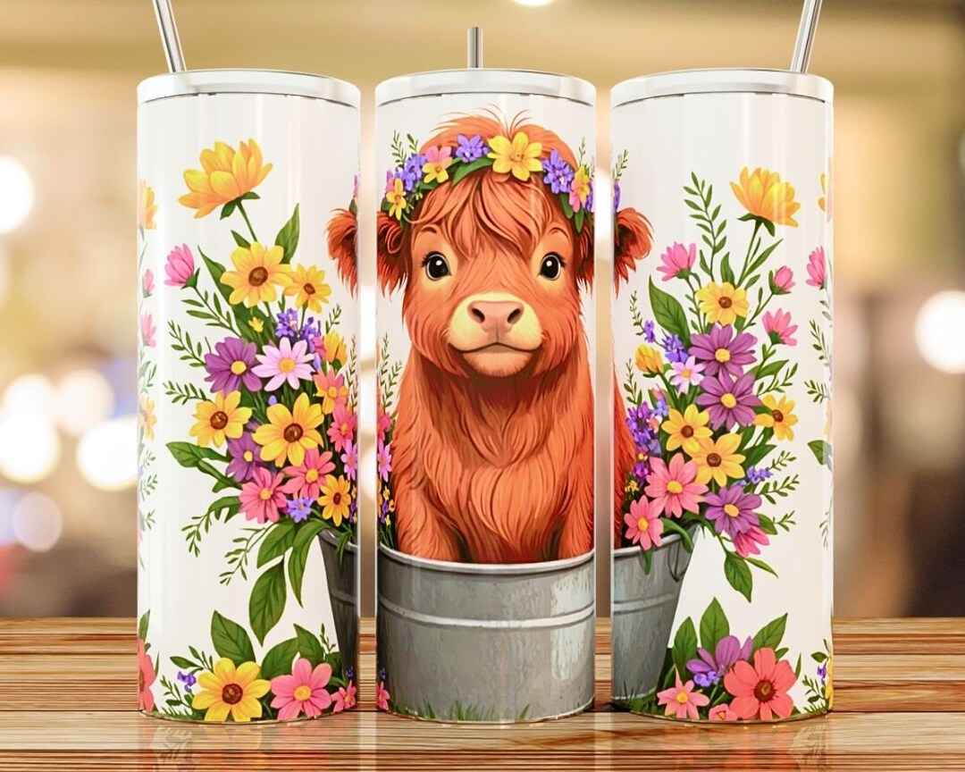 Baby Highland Cow in a Bucket 20 Oz Tumbler Design, Tapered Straight ...