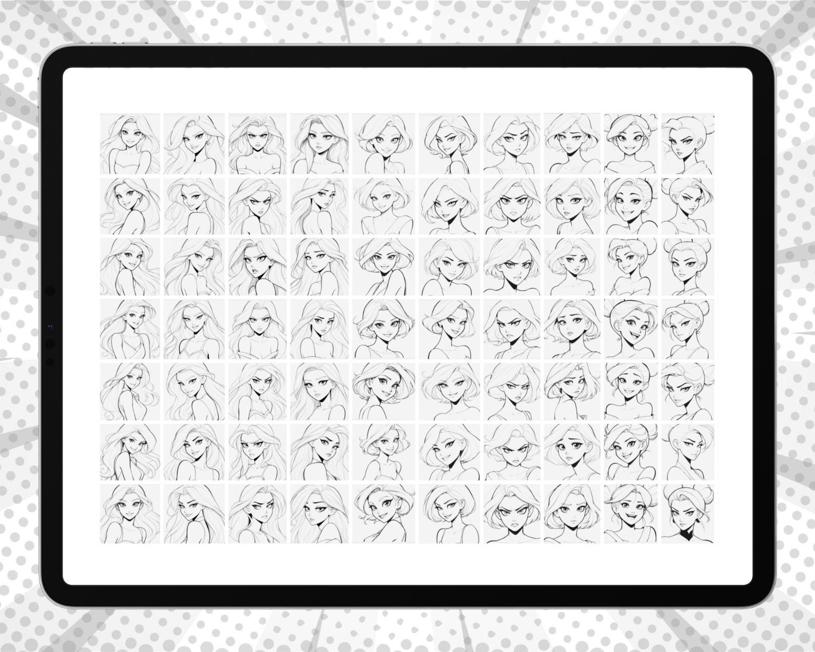 Cartoon Stylized Female Procreate Stamps, Procreate Face Brushes ...