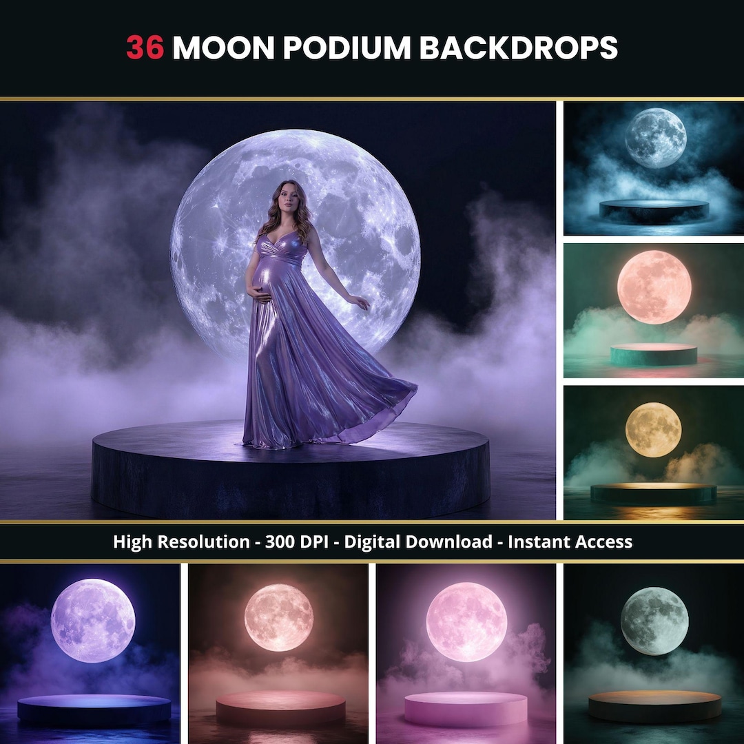 36 Moon Podium Digital Backdrops, Photography Backgrounds for Portraits ...