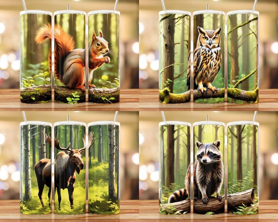 Woodland Animals Tumbler Wrap PNG Bundle, Animal Tumbler Bundle, 20oz ...