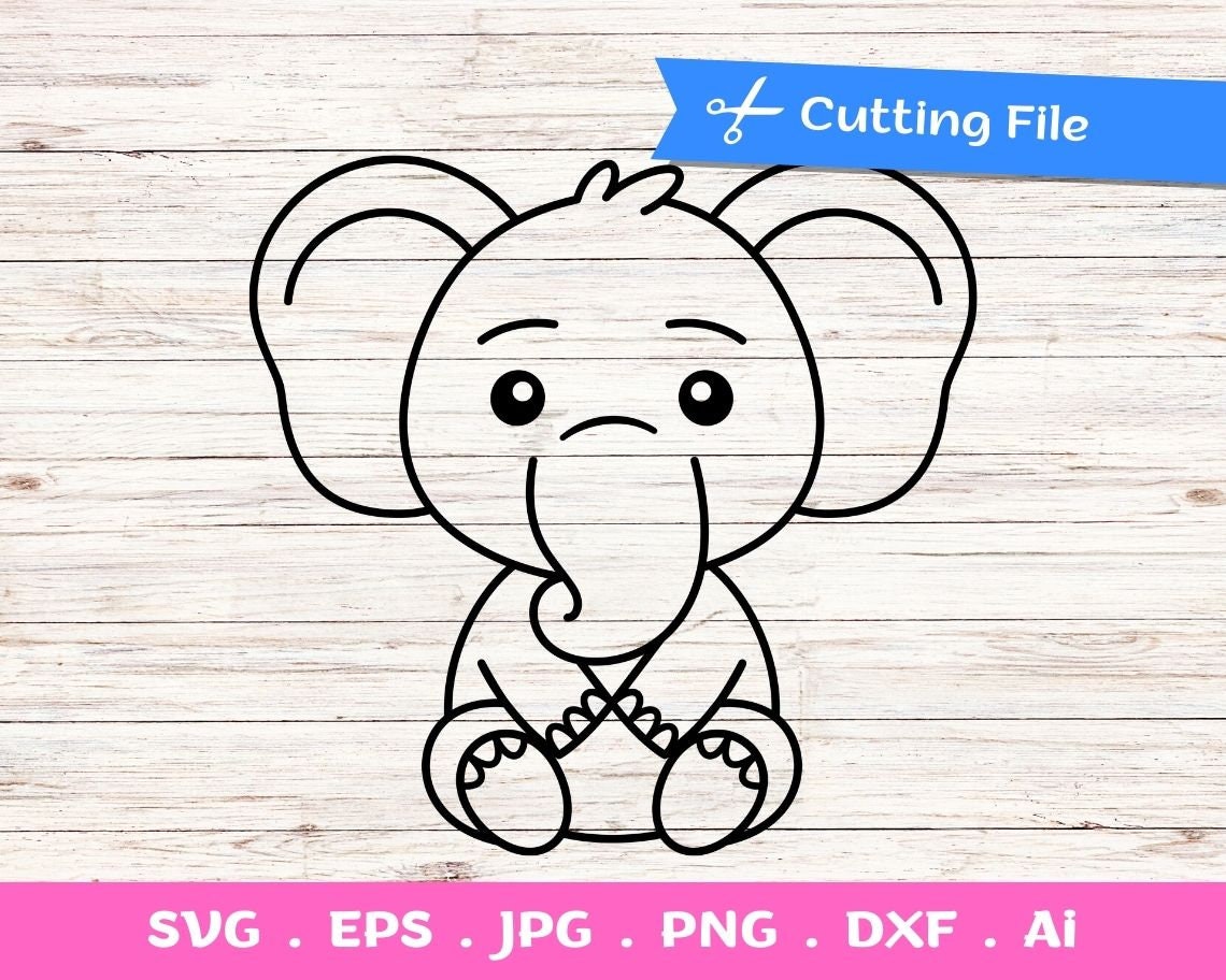 Outline Baby Elephant SVG Cut Files for Cricut and Silhouette, Elephant ...