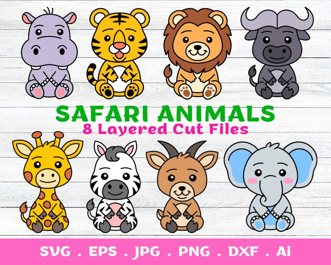 Layered Safari Animals SVG Cut Files for Cricut and Silhouette, Zoo ...