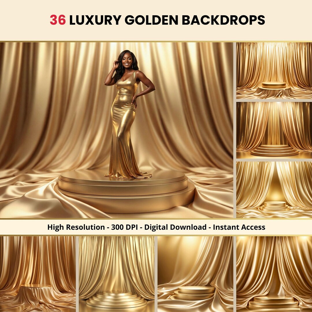 Luxury Golden Backdrops, Curtain Podium Background, Fashion & Maternity ...