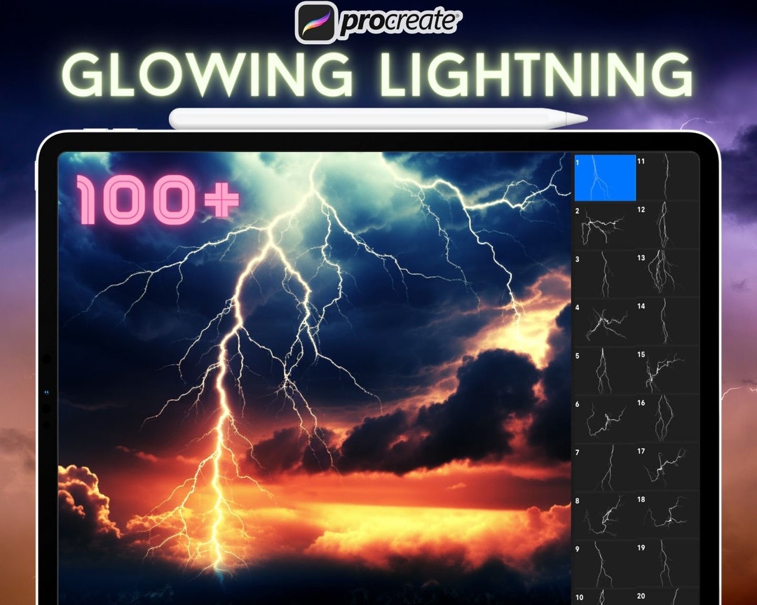 100+ Procreate Lightning Brushes, Lightning Brush Set, Thunderstorm Brushset Procreate ...