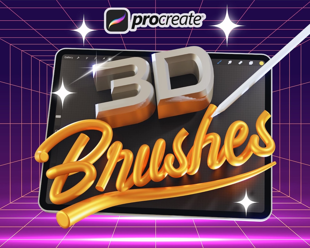 50+ 3D Brush Pack for Procreate, Procreate 3D Lettering Brush Set, iPad ...